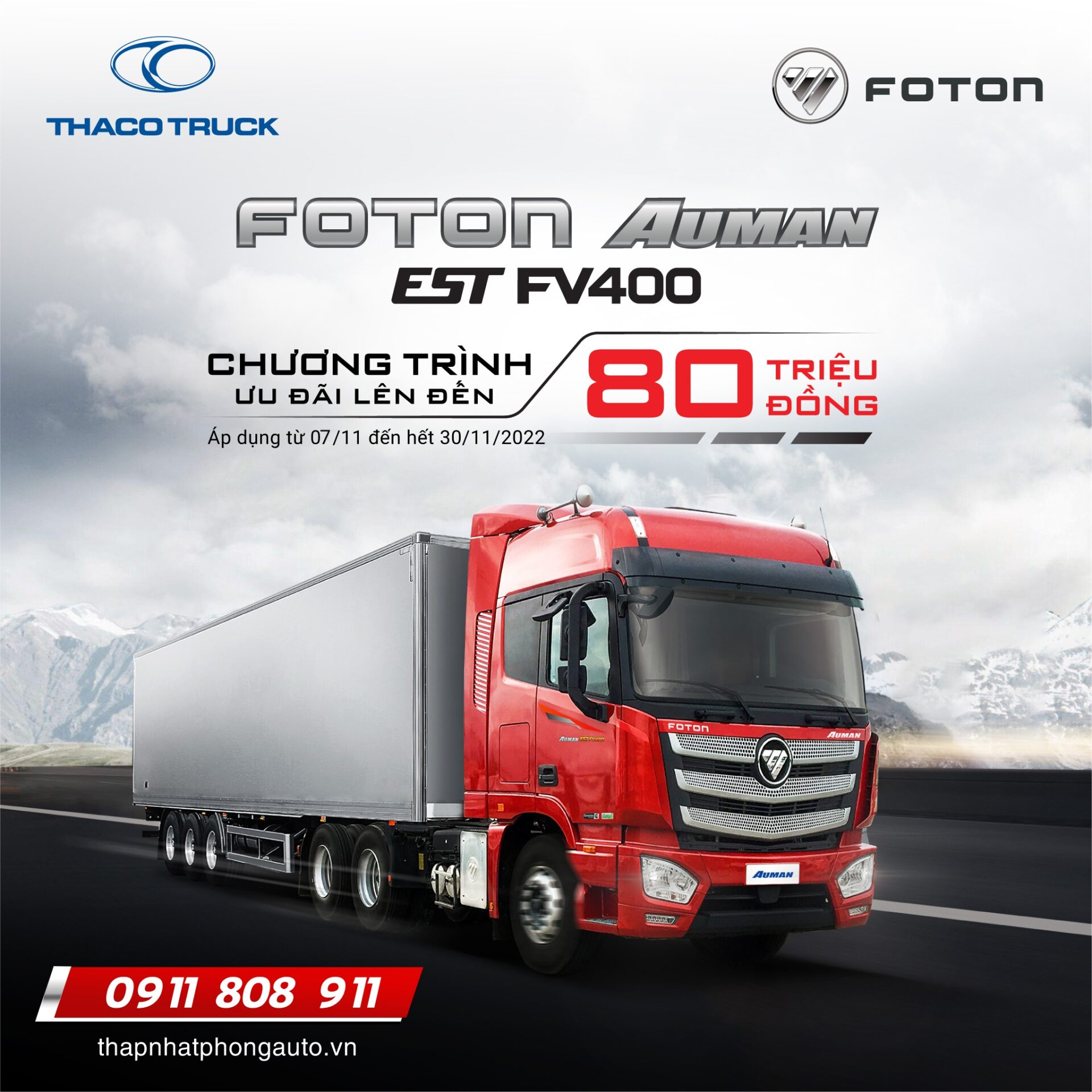 ƯU ĐÃI 80 TRIỆU ĐỒNG ĐẦU KÉO FOTON AUMAN EST FV400 - THẬP NHẤT PHONG (AUTO)